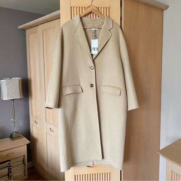 Zara | Jackets & Coats | Zara Double Faced Wool Blend Coat Cream Beige ...